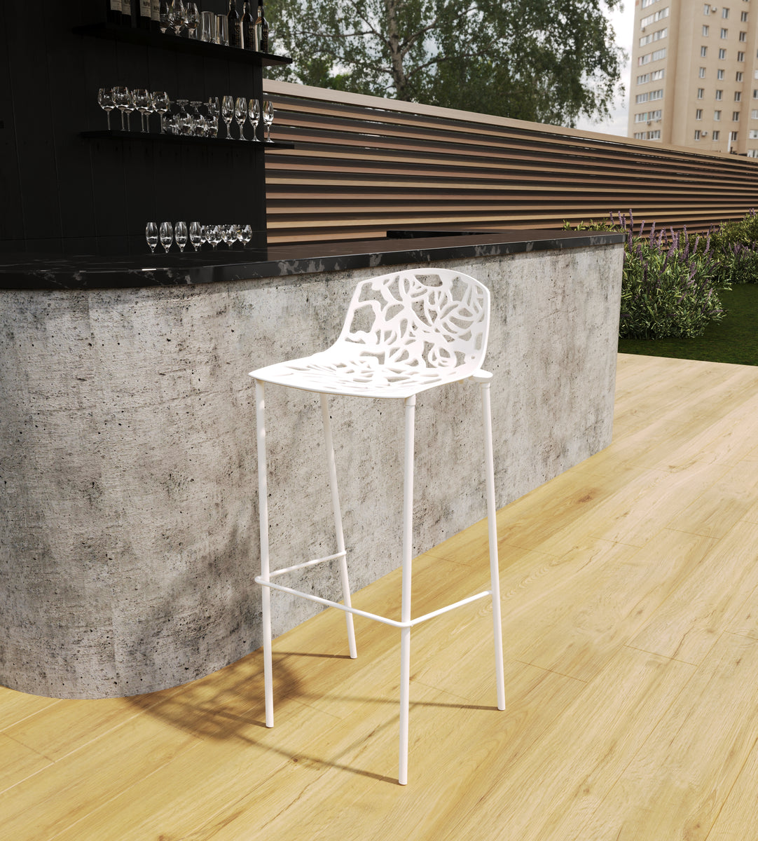 Devon Mid-Century Modern Aluminum Bar Stool with Powder Coated Frame a