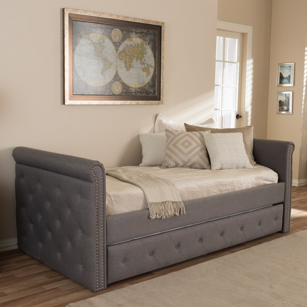 Skyline Decor-Swamson Grey Fabric Tufted Twin Size Daybed with Roll-out ...