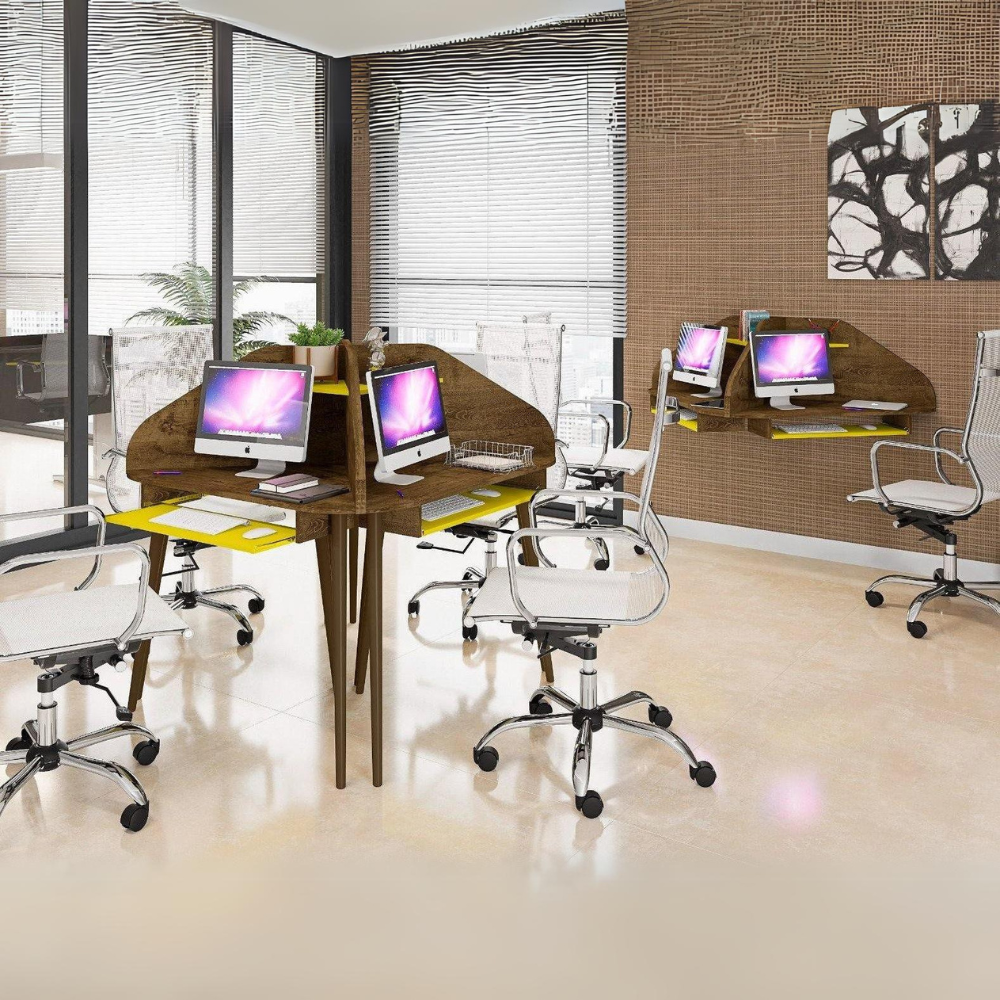 Shop Round Sectional Cubicle Desk in Rustic Brown and Yellow Online ...