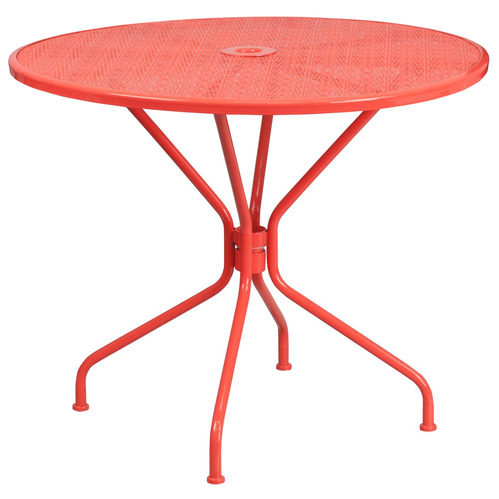 Commercial Grade 35.25" Round Coral Indoor-Outdoor Steel Patio Table S