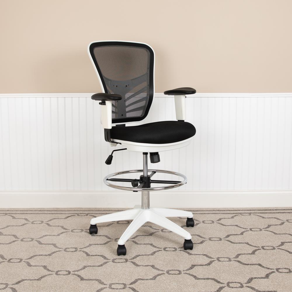 Mid-Back Black Mesh Ergonomic Drafting Chair with Adjustable Chrome Fo