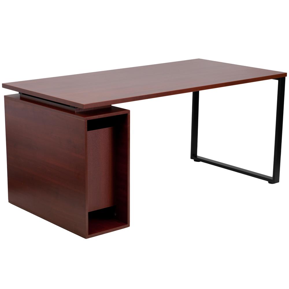 Mahogany Computer Desk with Open Storage Pedestal