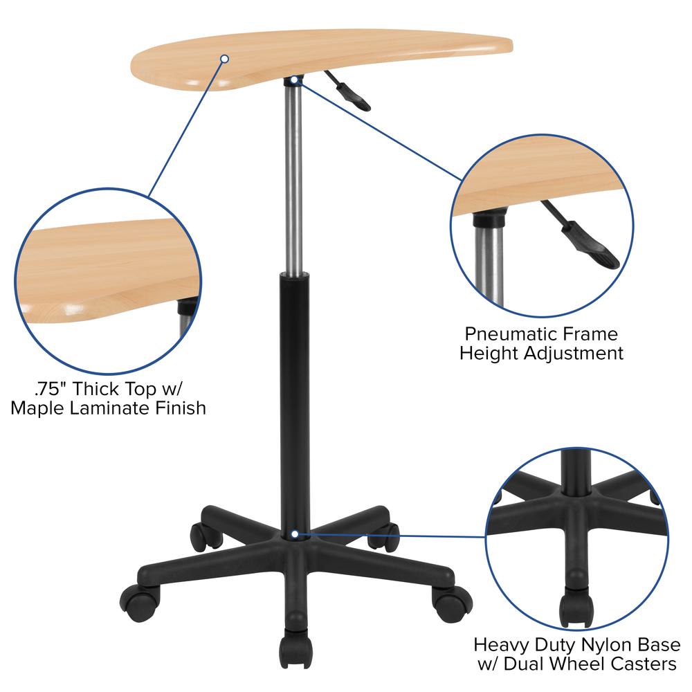 Maple Sit to Stand Mobile Laptop Computer Desk