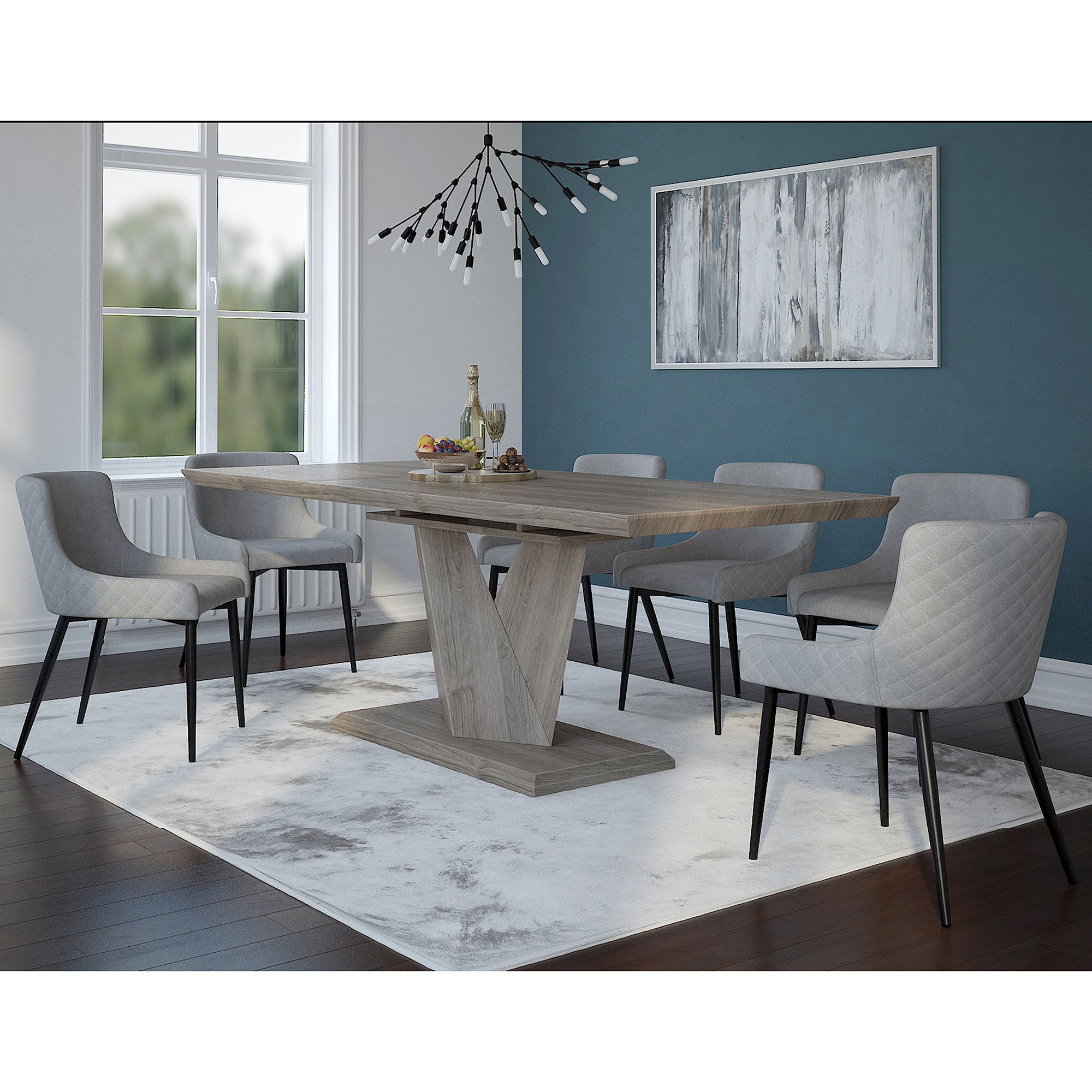 Buy 7 PC Dining Set Oak Table, Black & Grey Chair Online | Skyline Decor