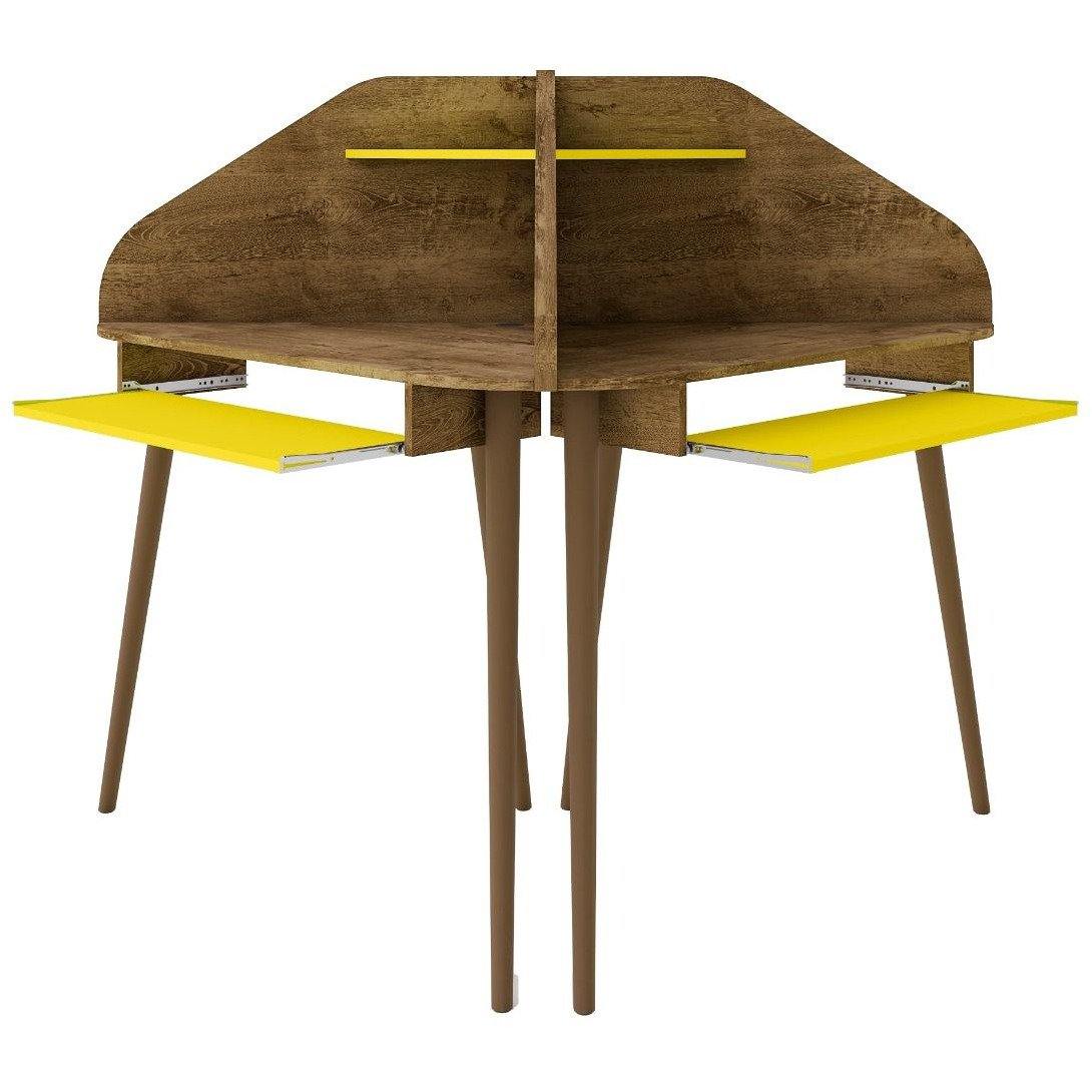 Shop Round Sectional Cubicle Desk in Rustic Brown and Yellow Online ...