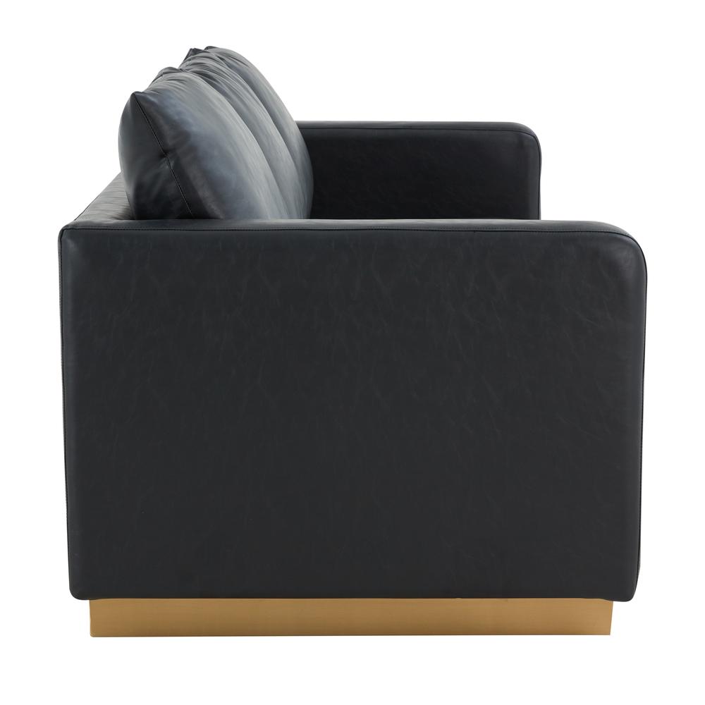Nervo Modern Midcentury Upholstered Leather Sofa with Gold Frame