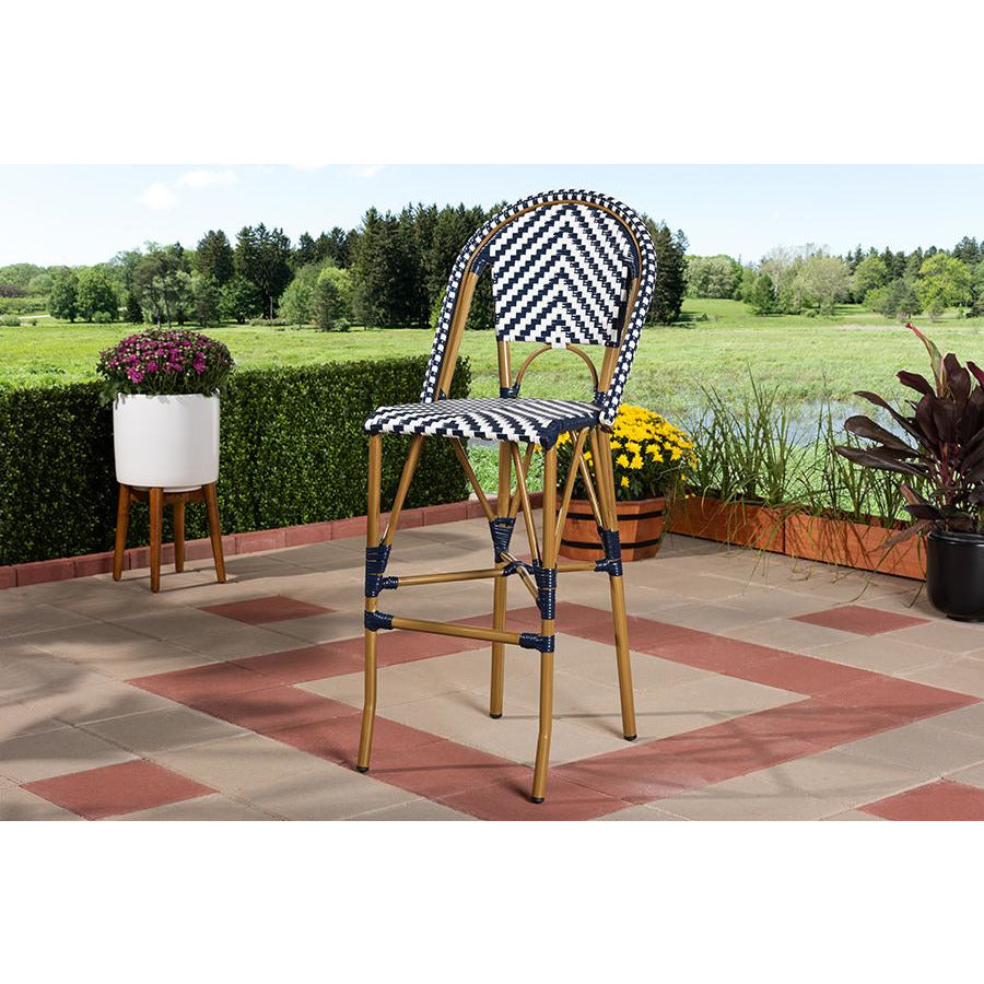 Buy White, Blue Bamboo Stackable Bistro Bar Stool Online | Skyline Decor