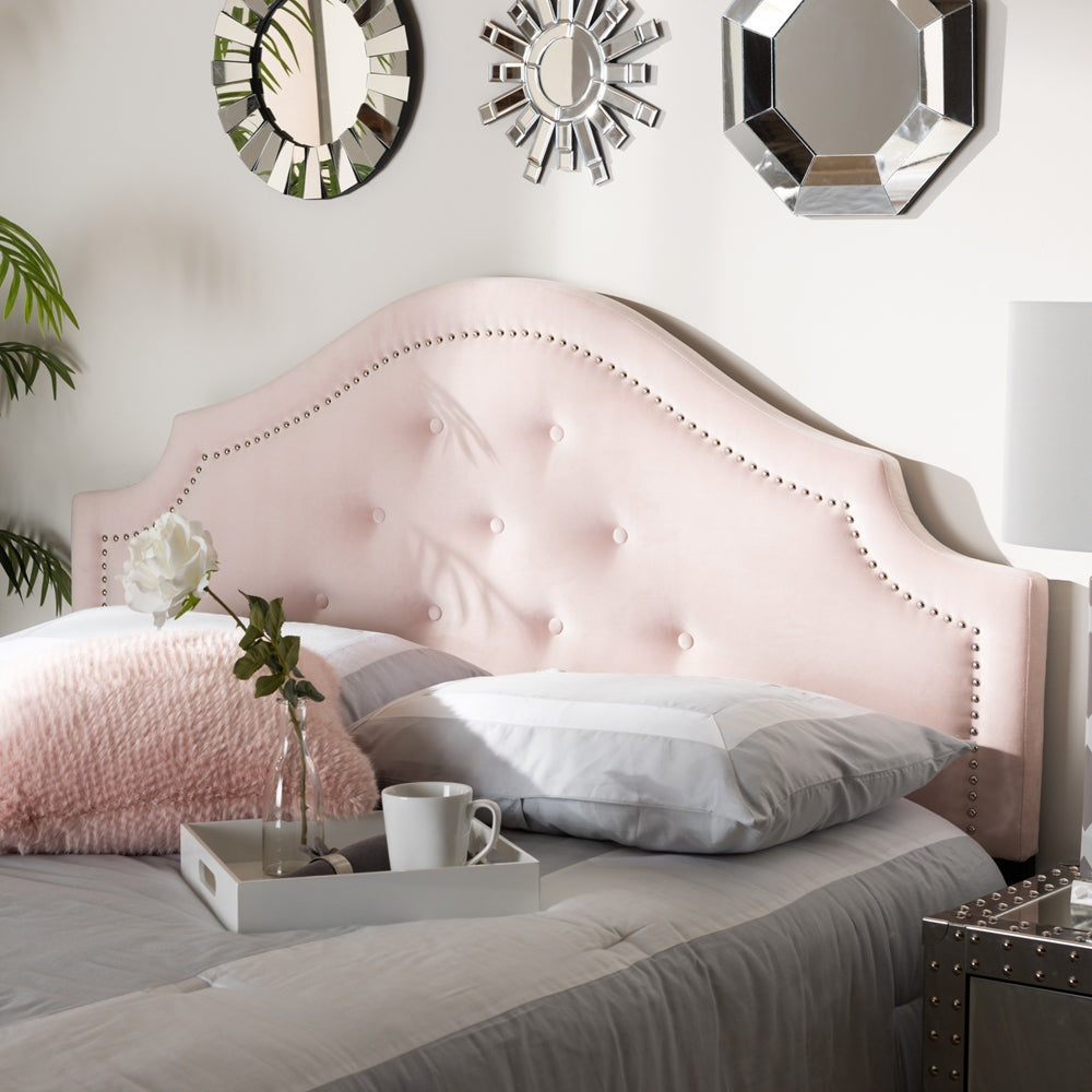 Cora Light Pink Velvet Fabric Upholstered Full Size Headboard