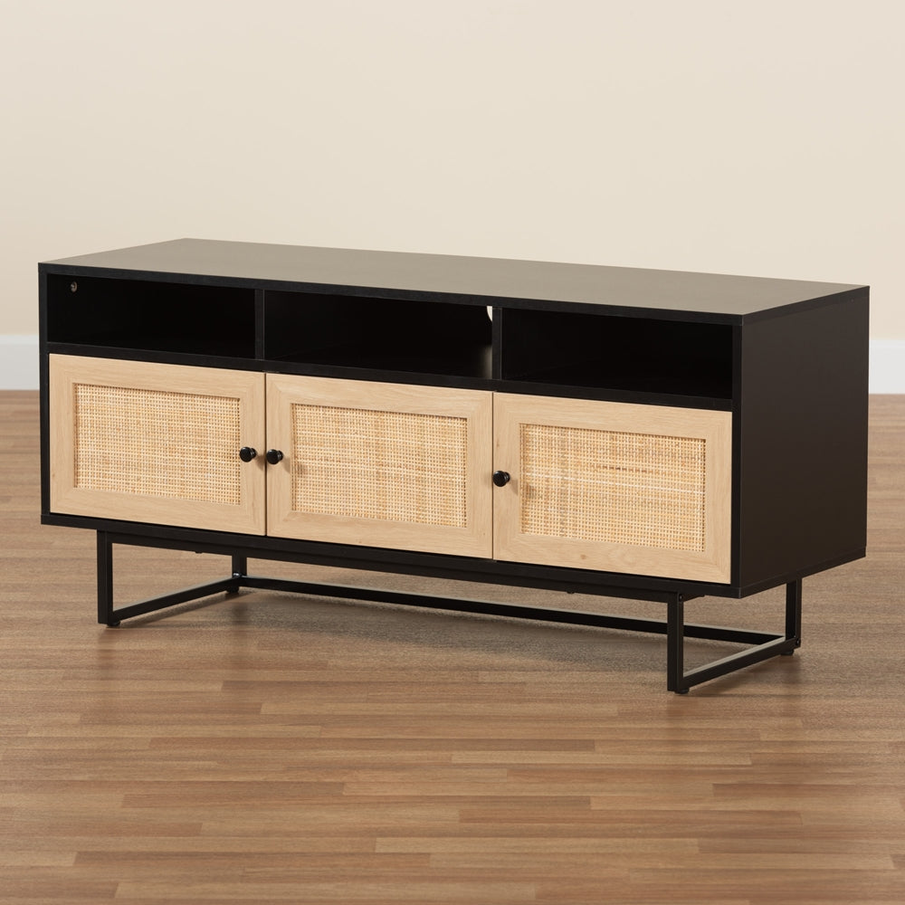 Declan Mid-century Modern Espresso Brown Finished Wood And Natural Rat