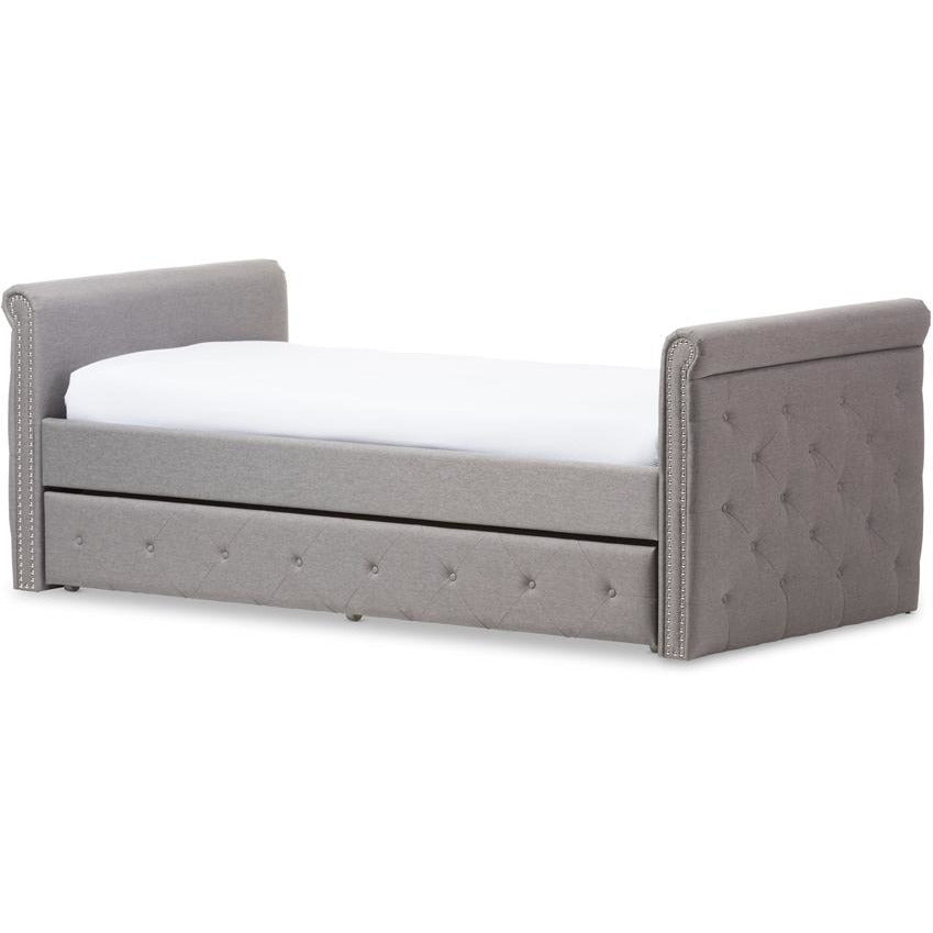 Skyline Decor-Swamson Grey Fabric Tufted Twin Size Daybed with Roll-out ...