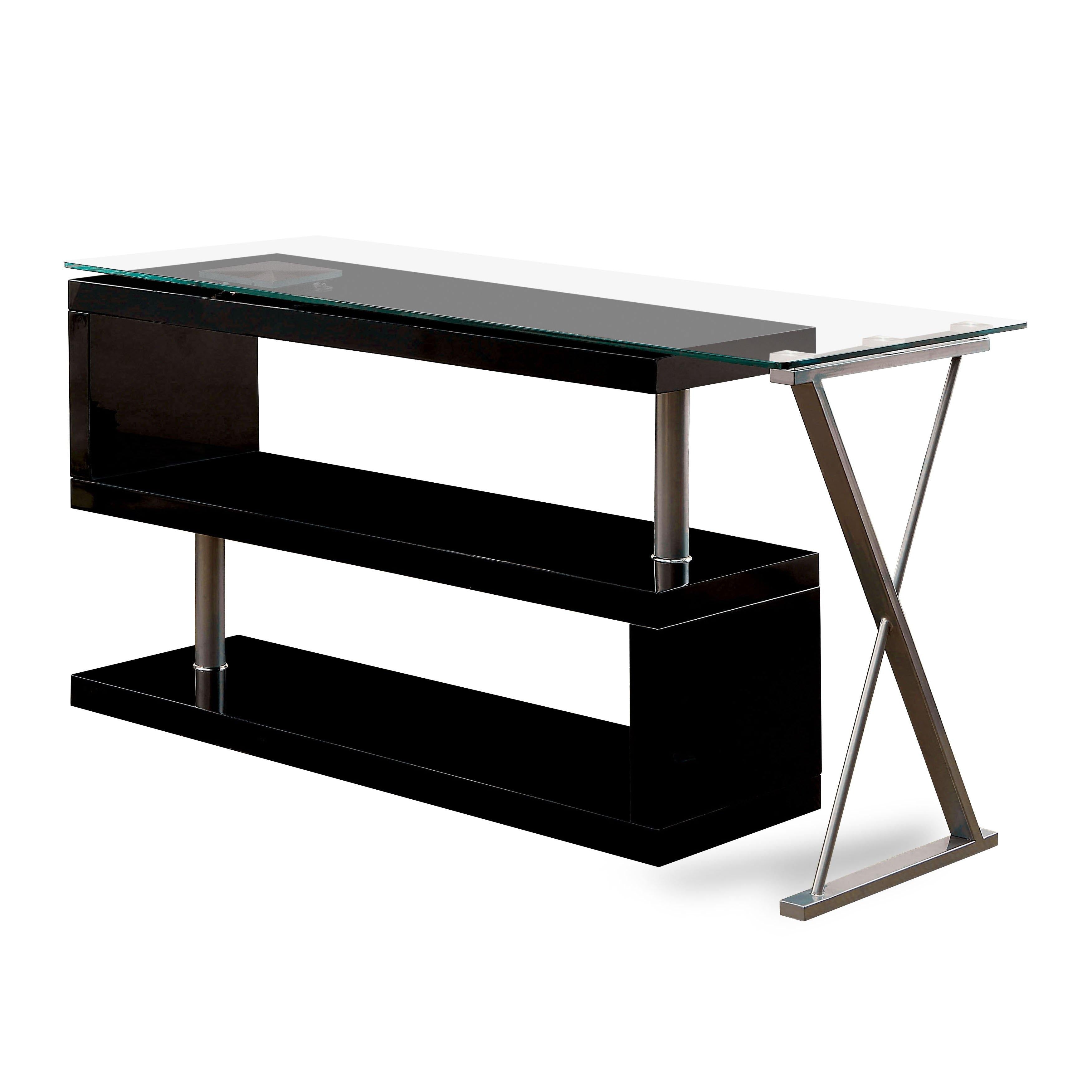 Shop Black Lacquer Finish Swivel Glass Top Desk Online | Skyline Decor
