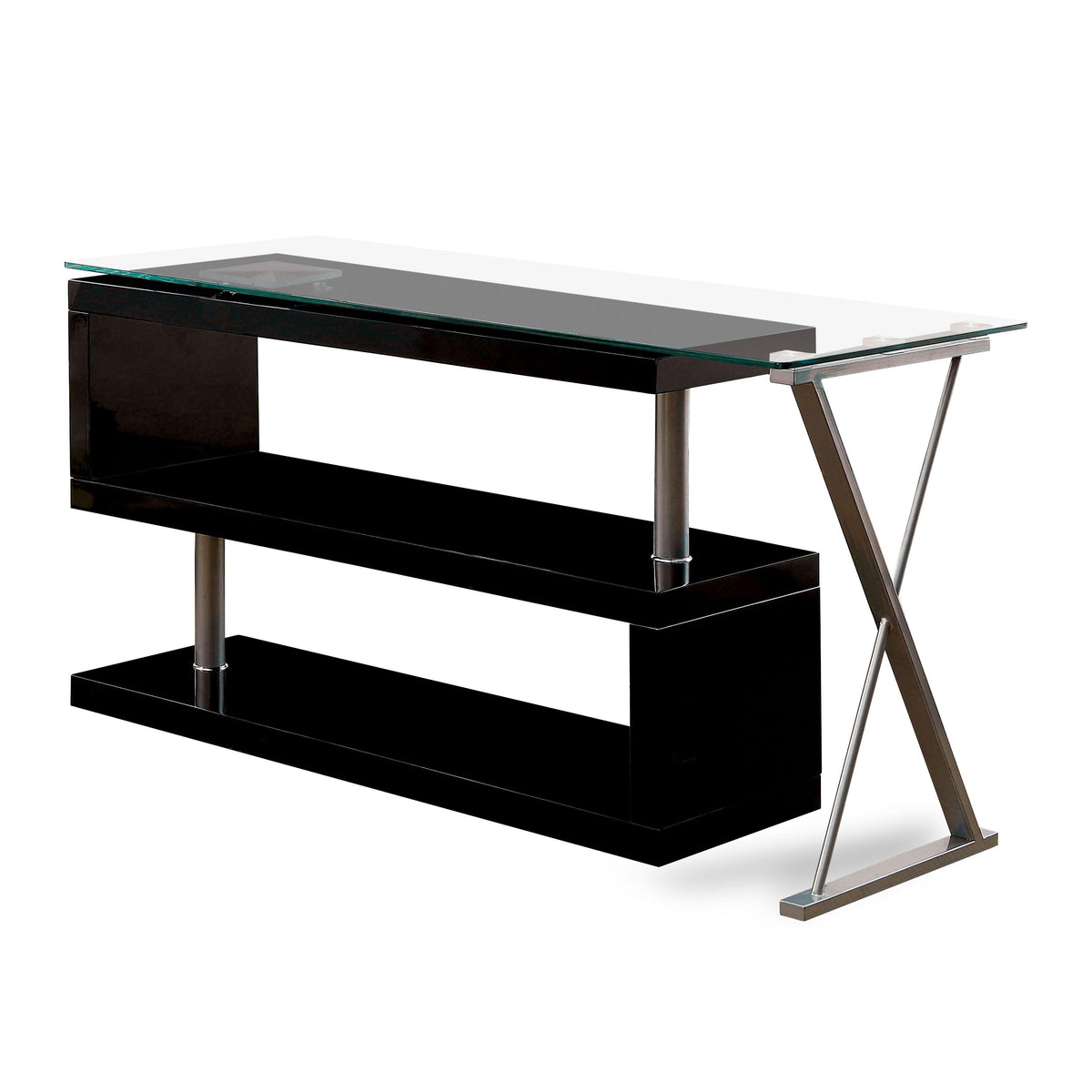Shop Black Lacquer Finish Swivel Glass Top Desk Online | Skyline Decor