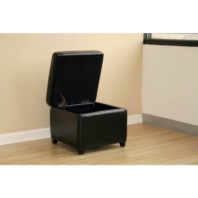 Skyline Decor-Black Full Leather Small Storage Cube Ottoman