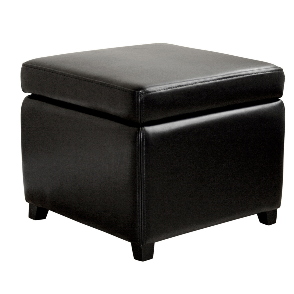 Skyline Decor-Black Full Leather Small Storage Cube Ottoman
