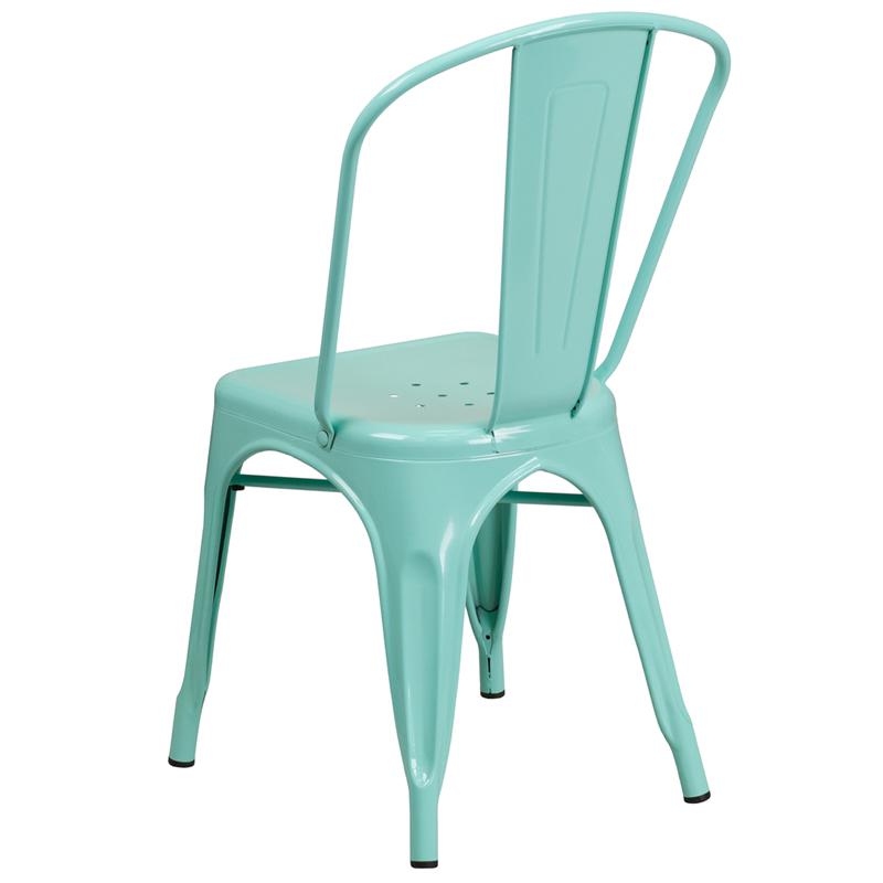 Commercial Grade Mint Green Metal Indoor-Outdoor Stackable Chair