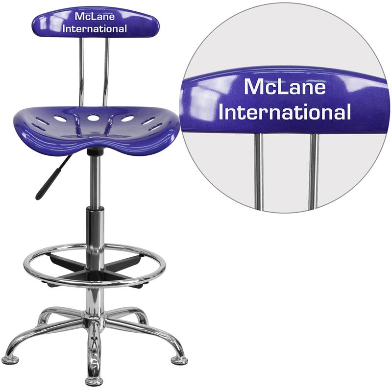Personalized Vibrant Deep Blue and Chrome Drafting Stool with Tractor